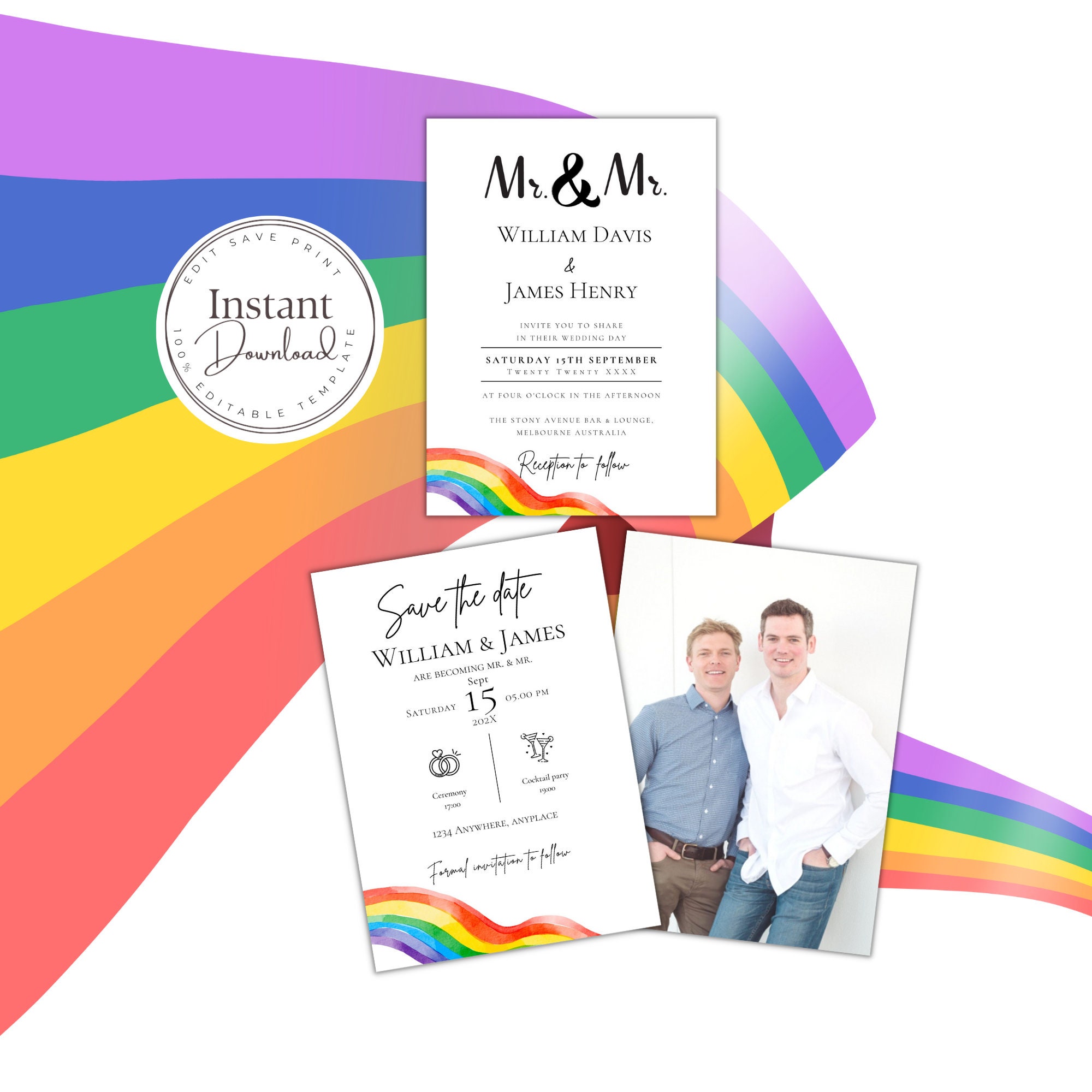 Rainbow Wedding Theme Invitations