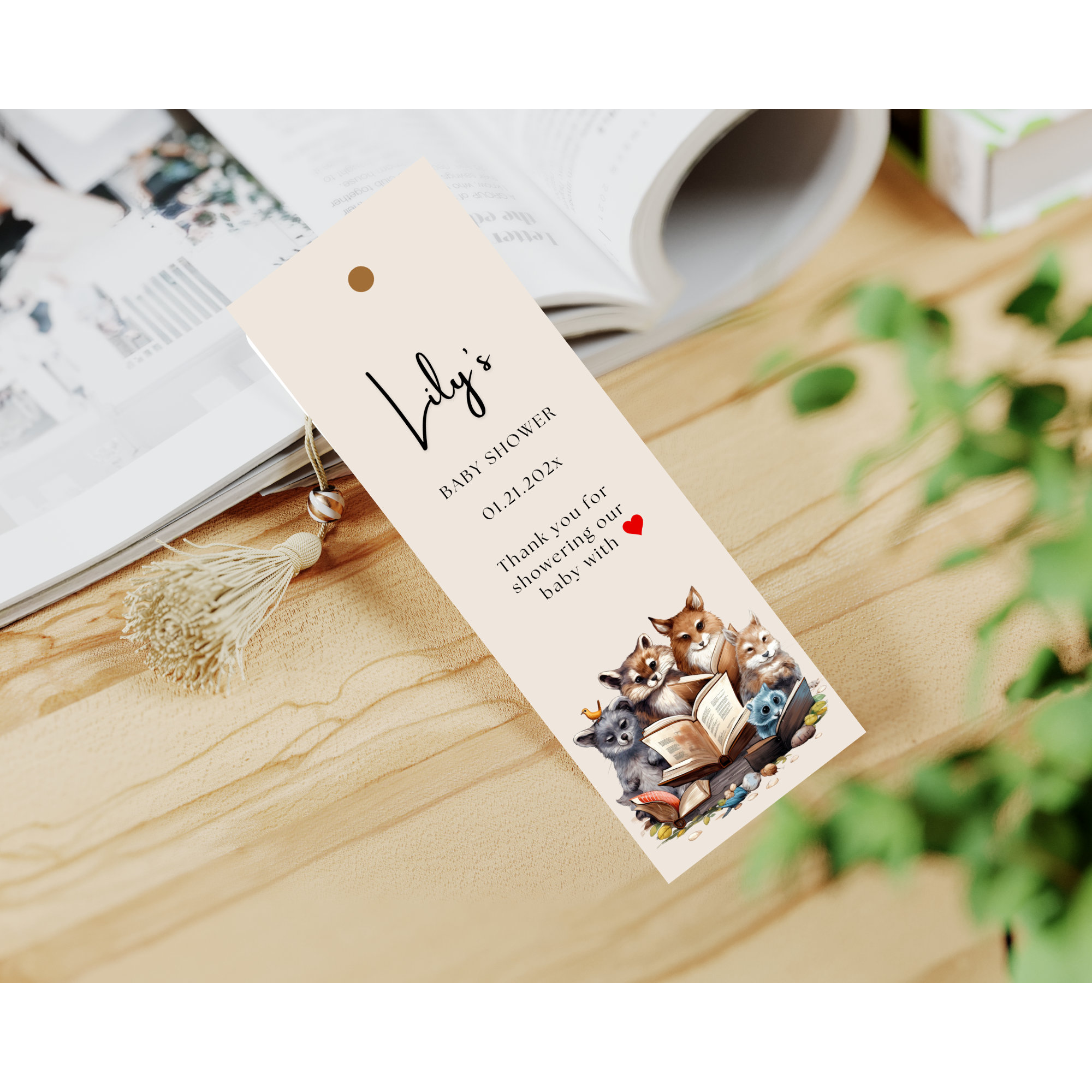 Baby Shower Bookmark Favor, Animals Reading Books Shower Favors ...