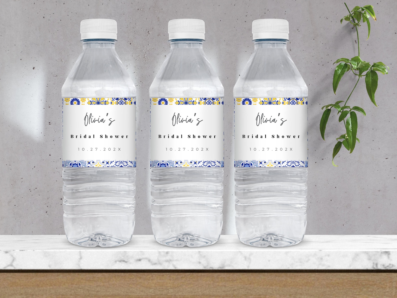 Water Bottle Labels Mediterranean Water Wrap, Blue Tile and Lemon Drink ...