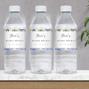 Water Bottle Labels Mediterranean Water Wrap, Blue Tile and Lemon Drink ...