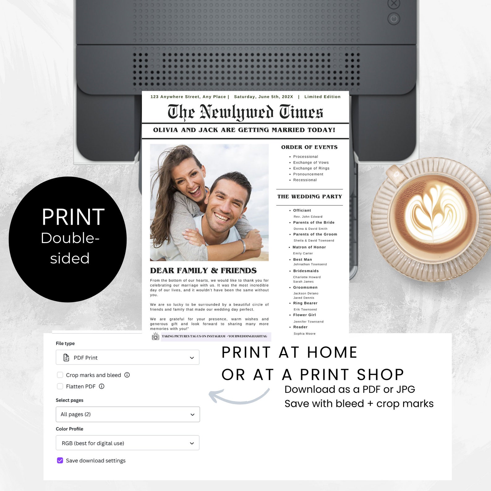 Newspaper Wedding Program Template Download, Digital Download ...