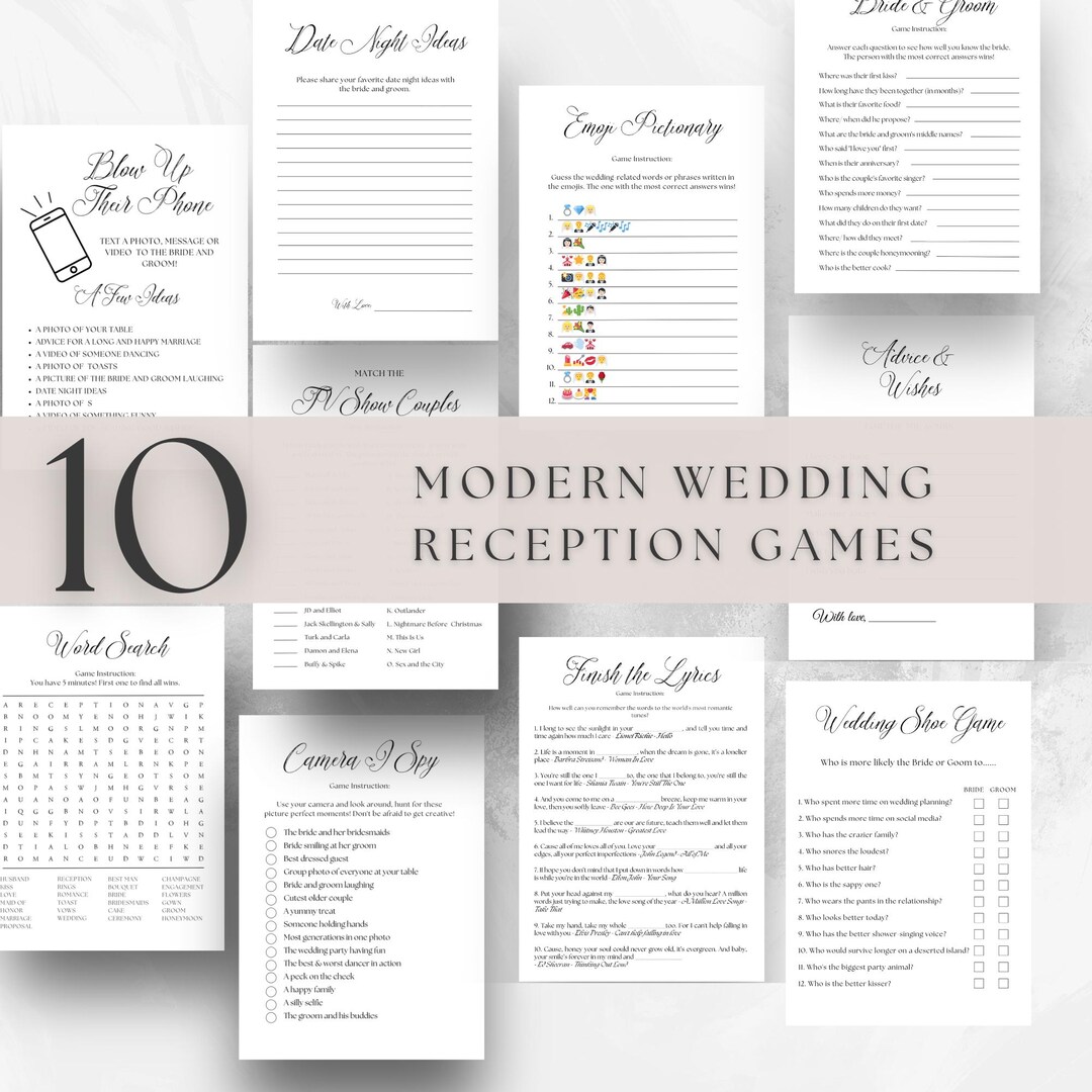 Modern Wedding Reception Games, Printable DIY Table Games (PDF Download ...