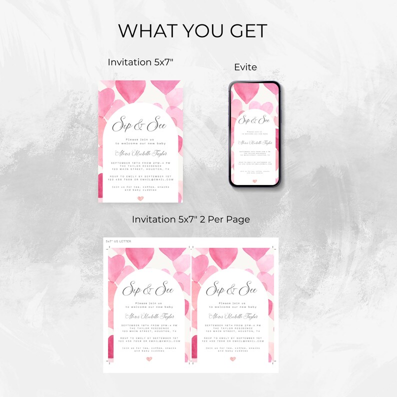 Sip and See Valentine Invitation Template, Editable Heart Invite ...