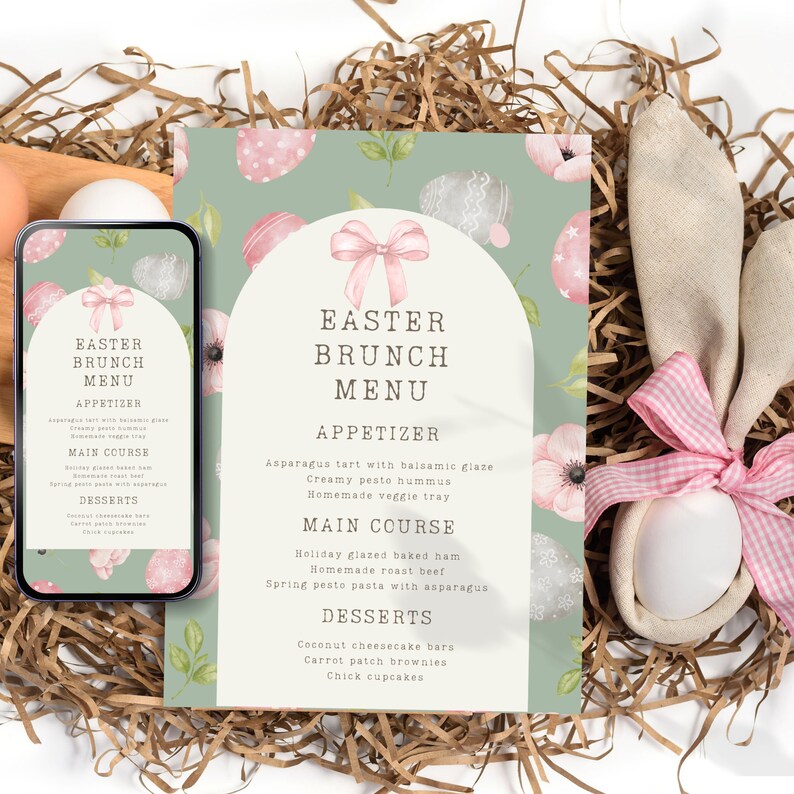 Easter Menu Template, Brunch, Floral Lunch Menu for Easter, Editable ...