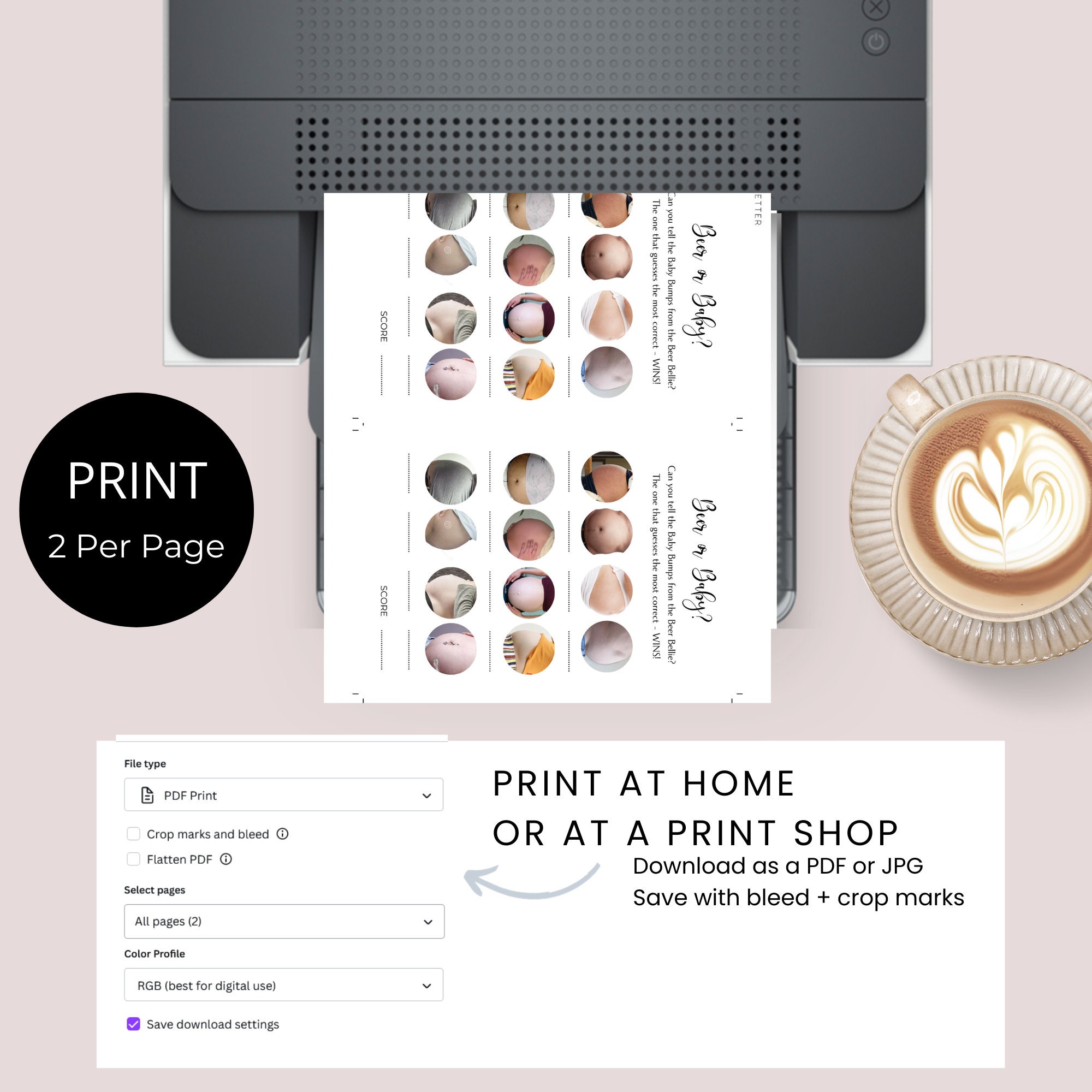 Baby Bump Beer Belly Game, Baby Shower Games Belly, Printable Activity ...