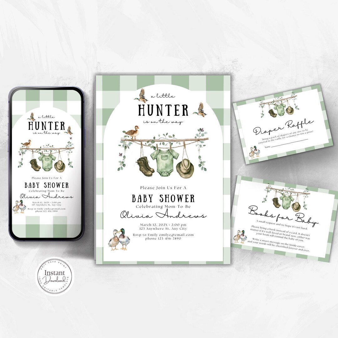 Editable Duck Hunting Baby Shower Invitation, A Little Hunter, Mallard ...