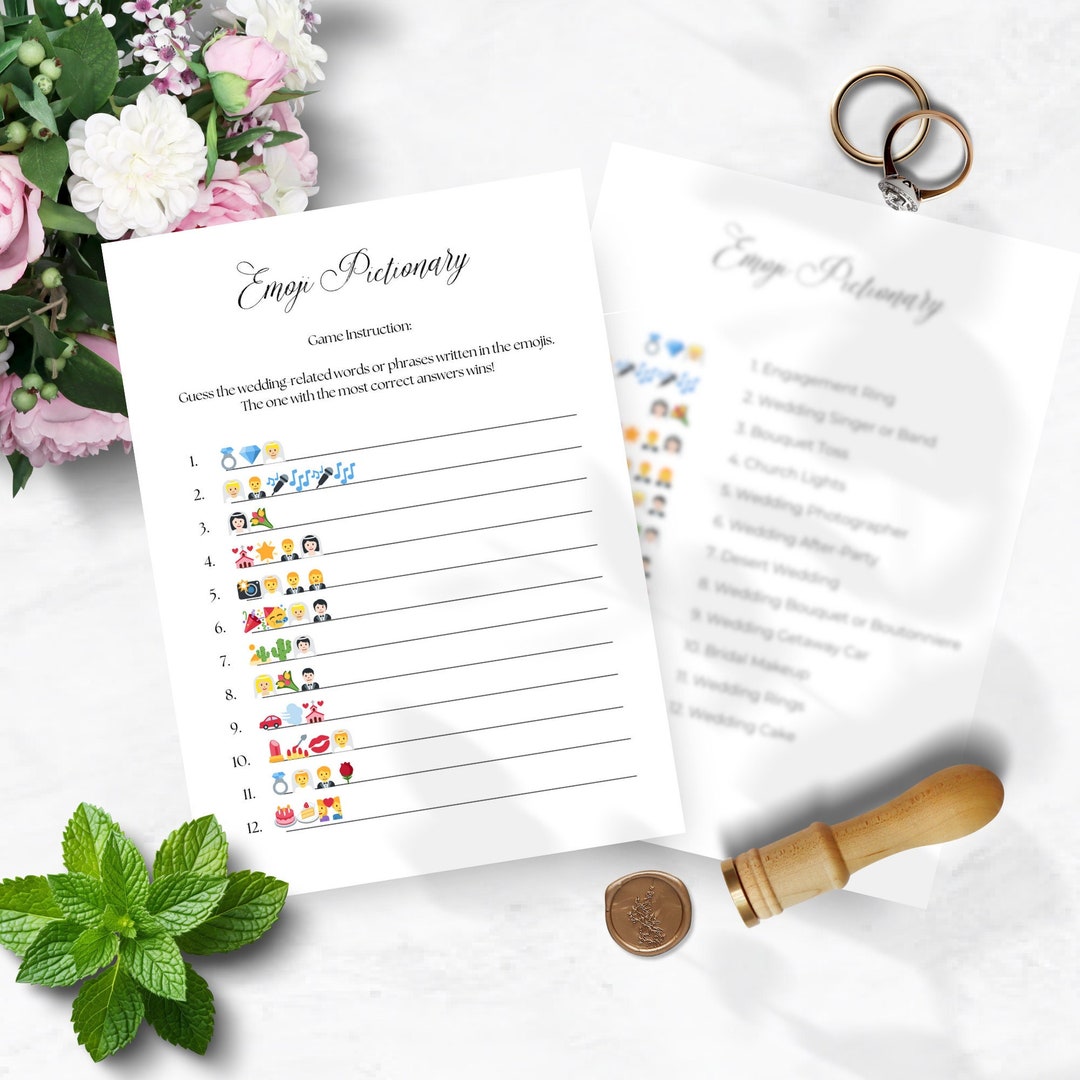 Emoji Pictionary Game With Answers, Wedding Reception Game, Bridal ...