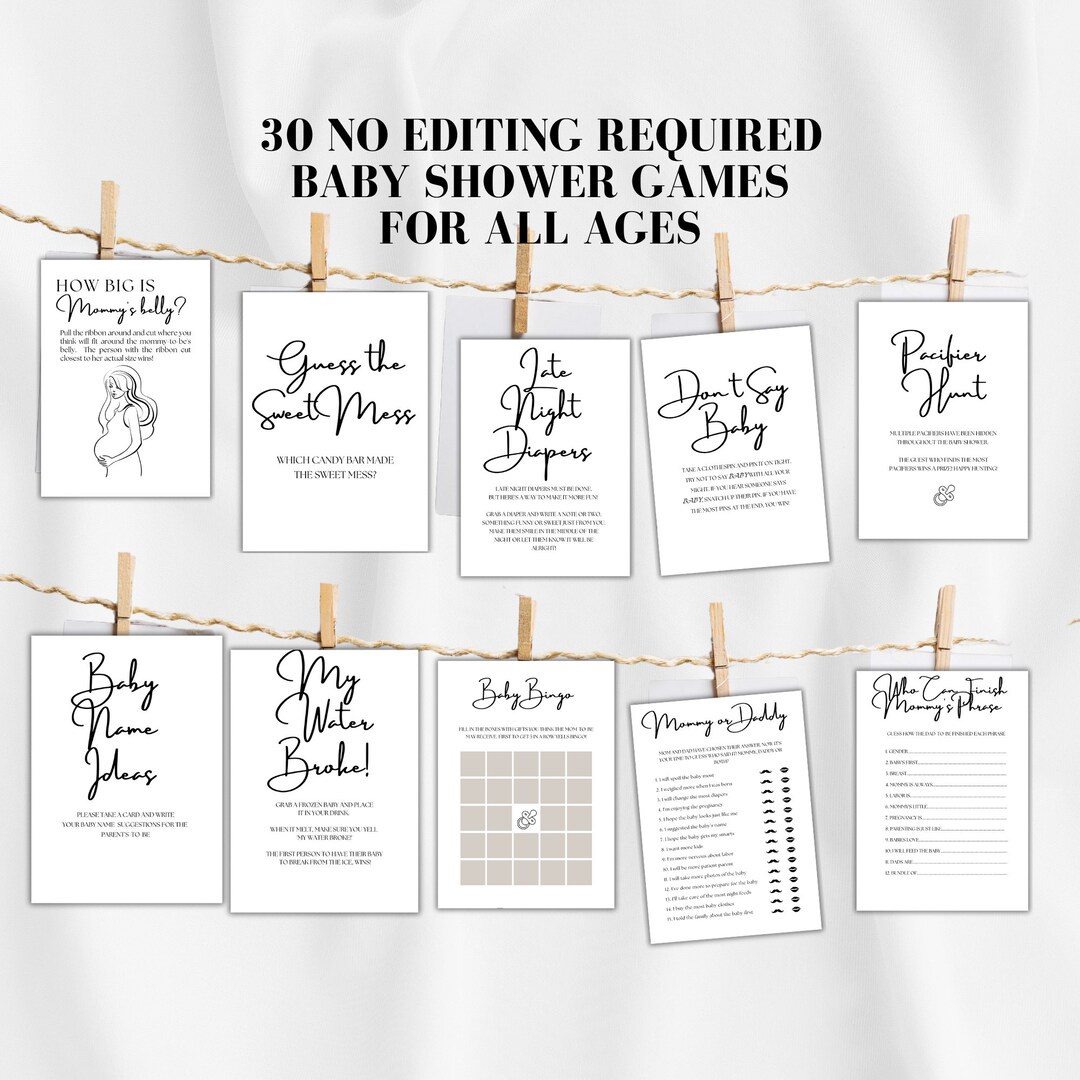 Baby Shower Games Bundle, Minimalist Printable, 35 Games (digital ...