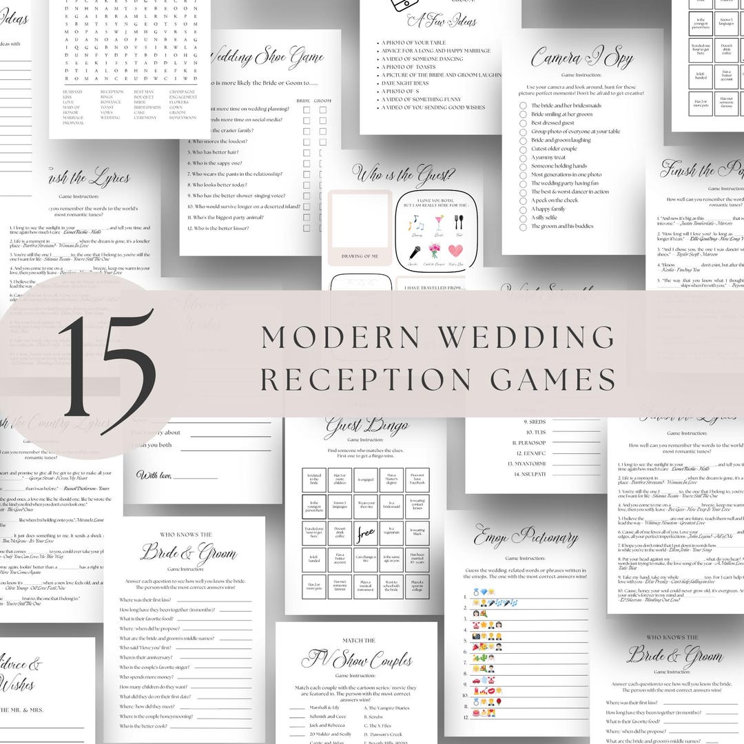 Wedding Table Games for Reception With Answers, Ready to Print Games ...