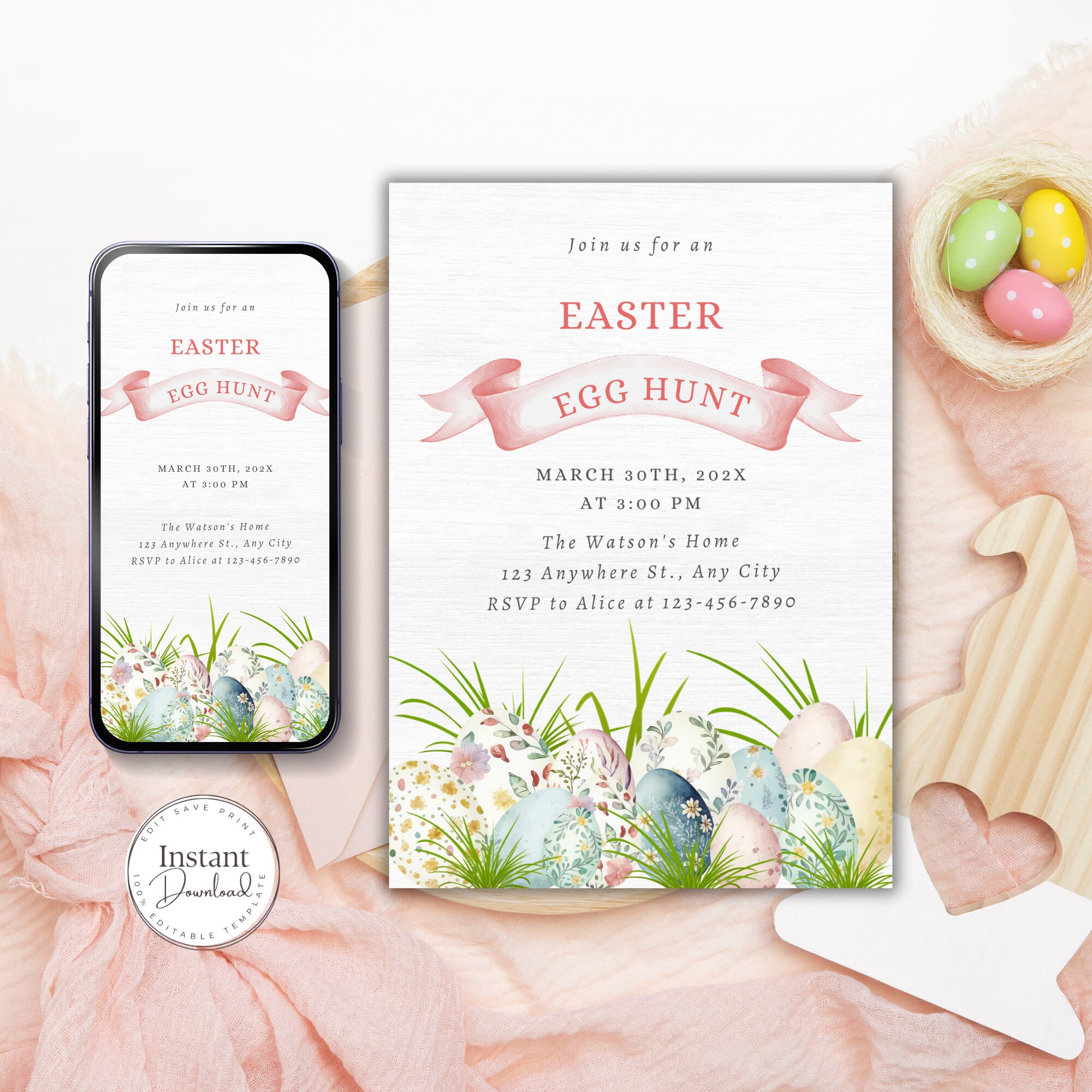 Editable Easter Egg Hunt Invitation, Easter Invitation for Kids ...