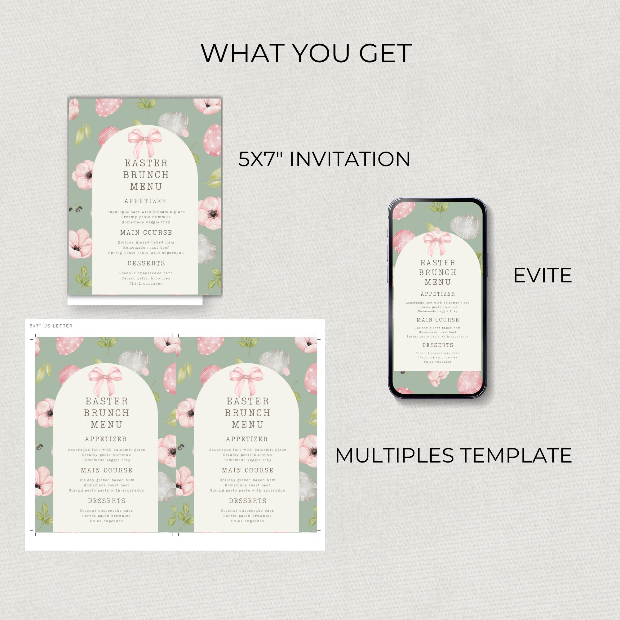 Easter Menu Template, Brunch, Floral Lunch Menu for Easter, Editable ...
