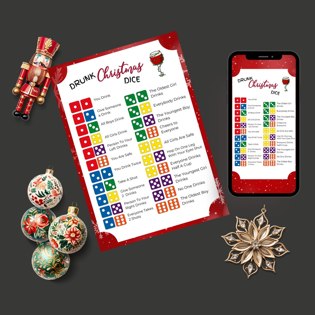 Christmas Drunk Dice Game, Friends DIY Party Activity, Adult Holiday ...