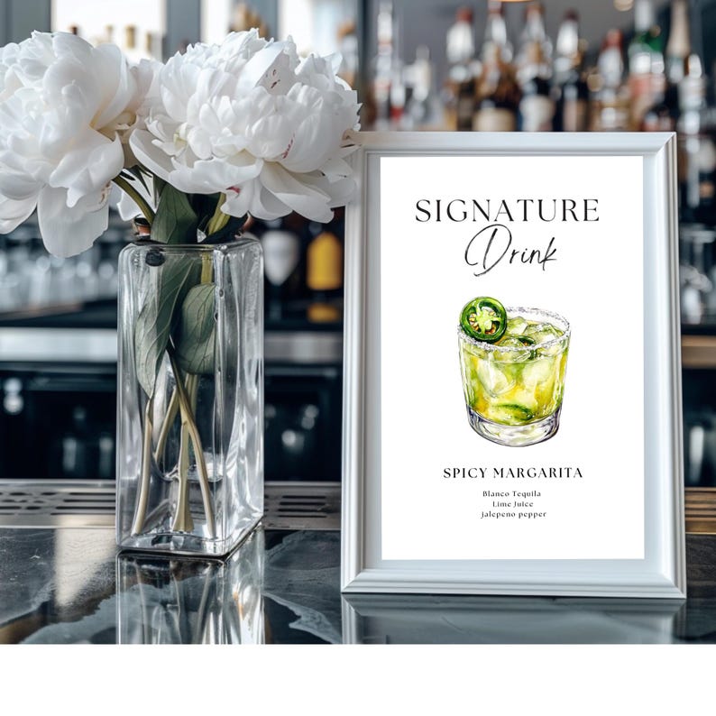 Spicy Margarita Signature Drink Sign, Cocktail Wedding Signs, Sign His ...
