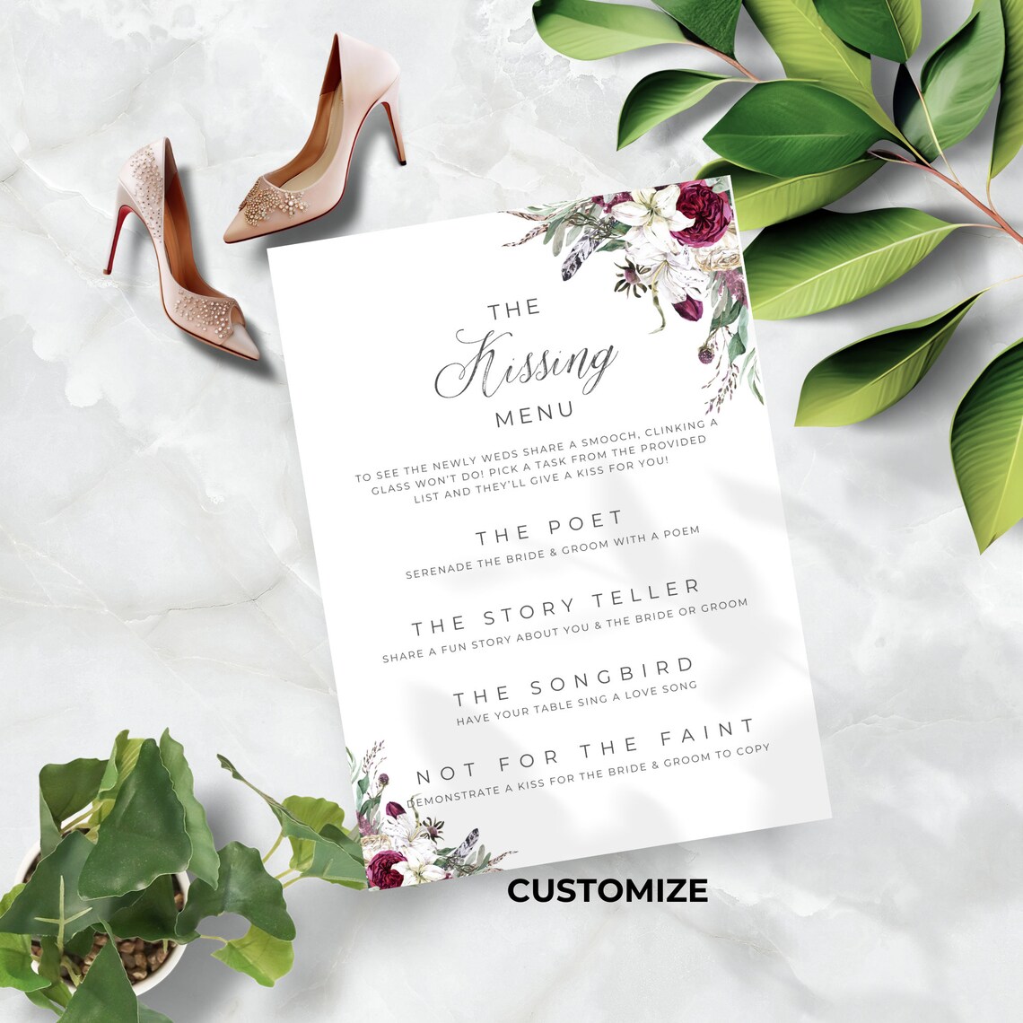 Wedding Games the Kissing Menu Template, Printable, Bride and Groom ...