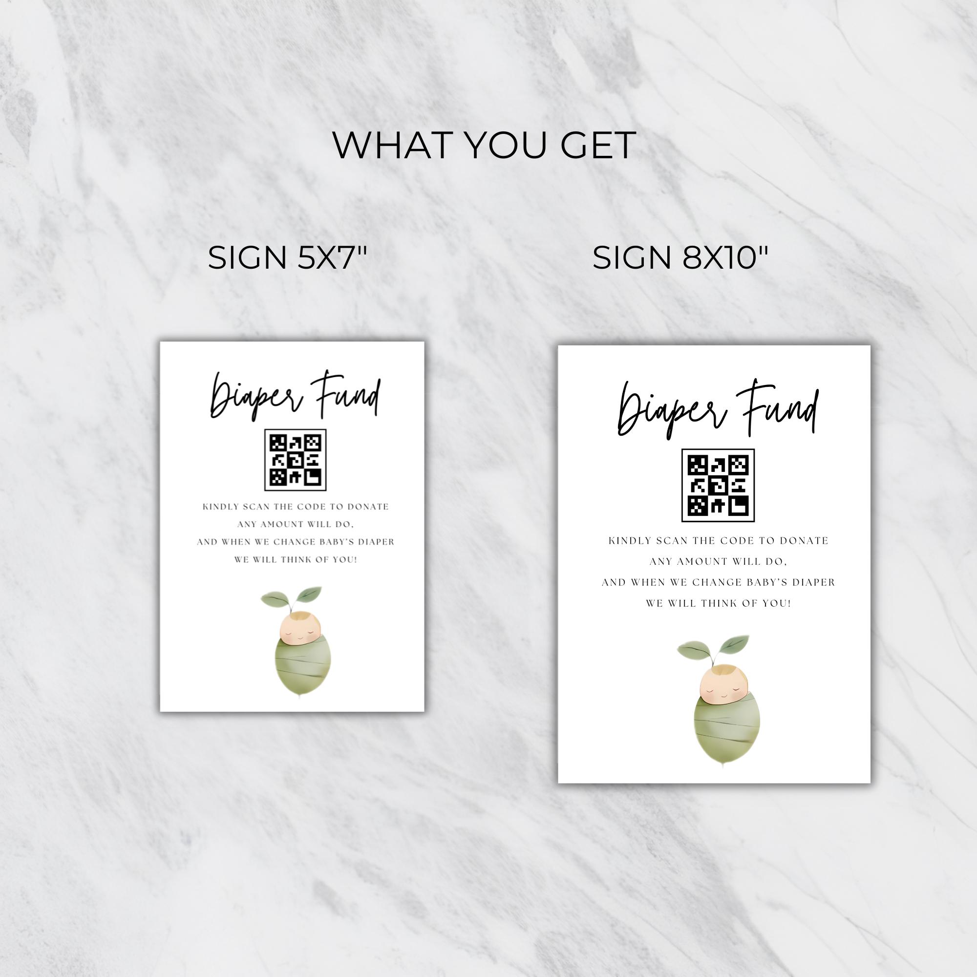 Diaper Fund Sign Printable: Cute Kawaii Baby Shower Decor (5x7, 8x10 ...