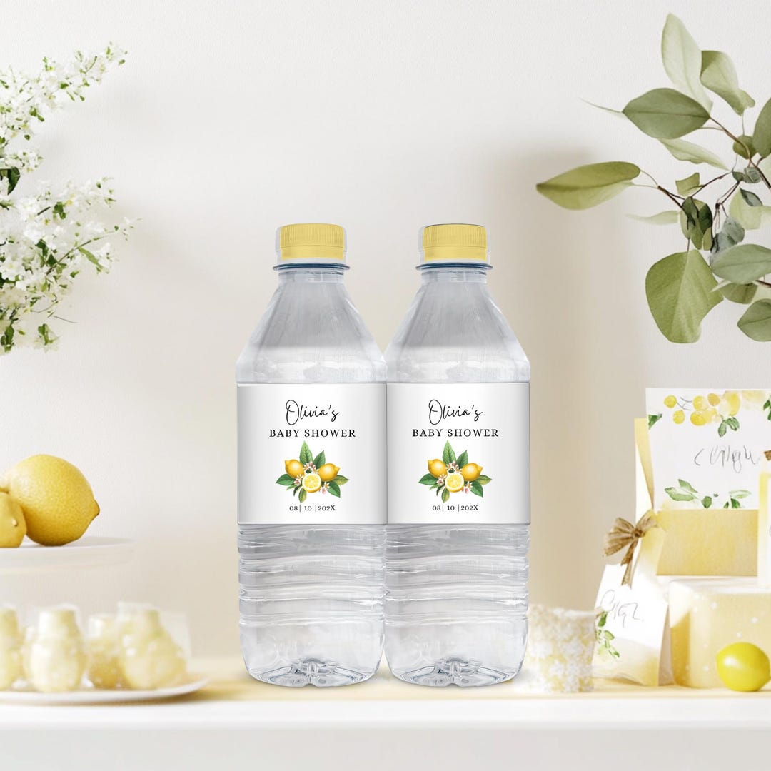 Lemon Baby Shower Water Bottle Wrapper Printable Editable Canva ...
