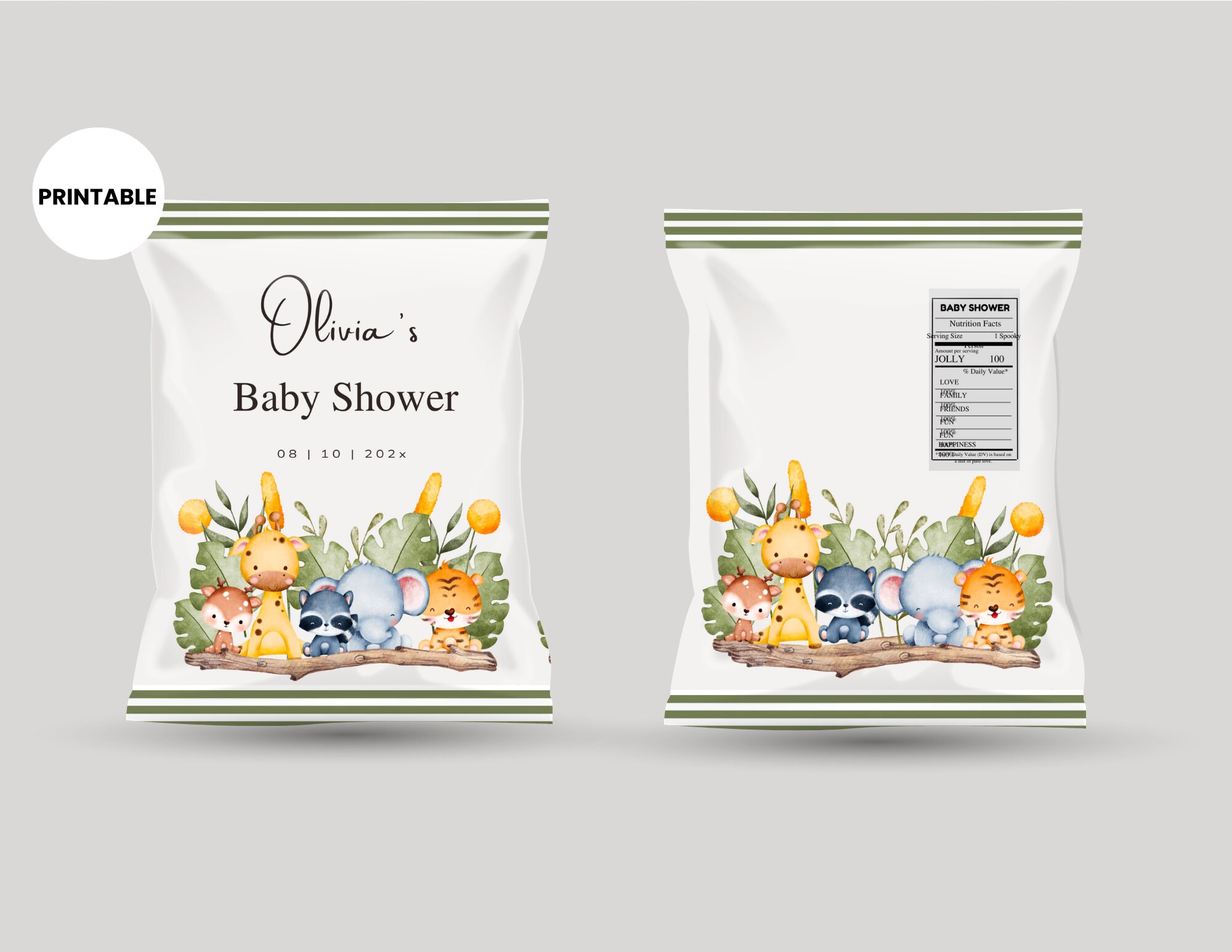 Chip Bag Template, Safari Baby Shower Chip Pouch Label, Jungle Theme ...