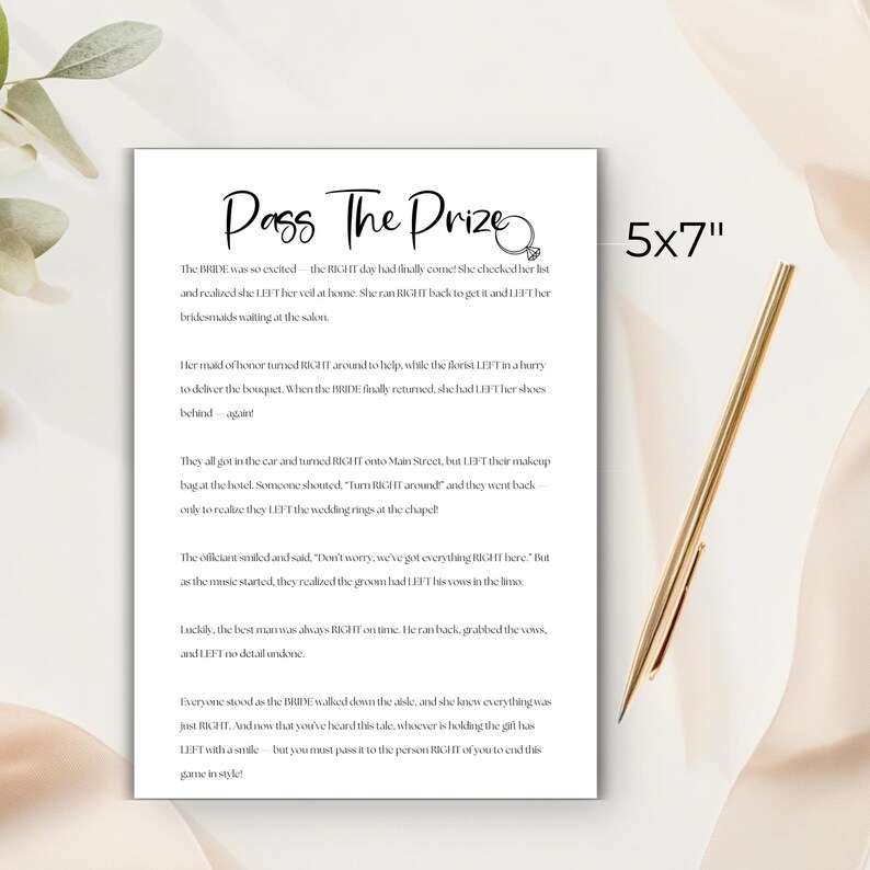 Pass the Prize Bridal Shower Game: Left Right Poem (printable PDF) - Etsy