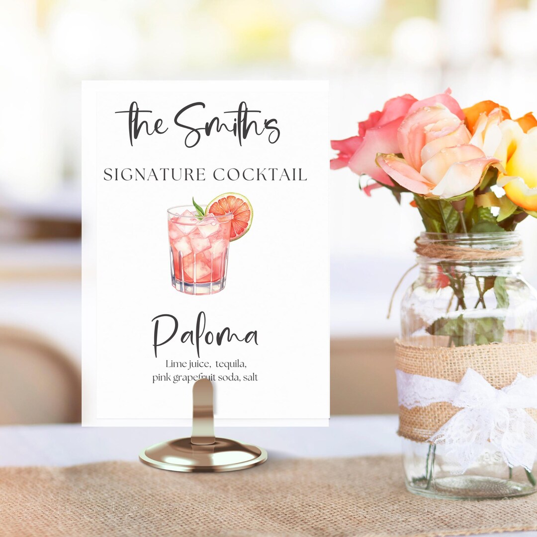 Paloma Signature Drink Sign, Signature Cocktail Sign Paloma, Wedding ...