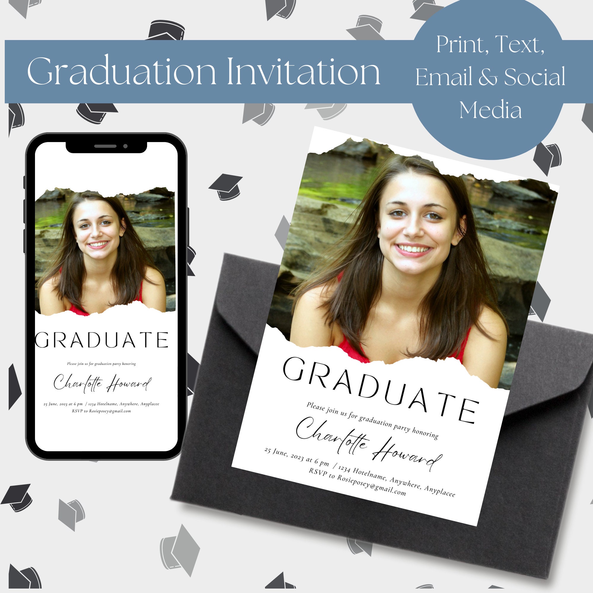 Graduation Party Invitation With Photo, Grad Announcement Card, Instant ...