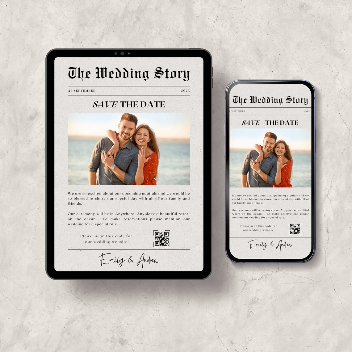 Wedding Newspaper Save the Date, Photo, Editable Canva Template ...