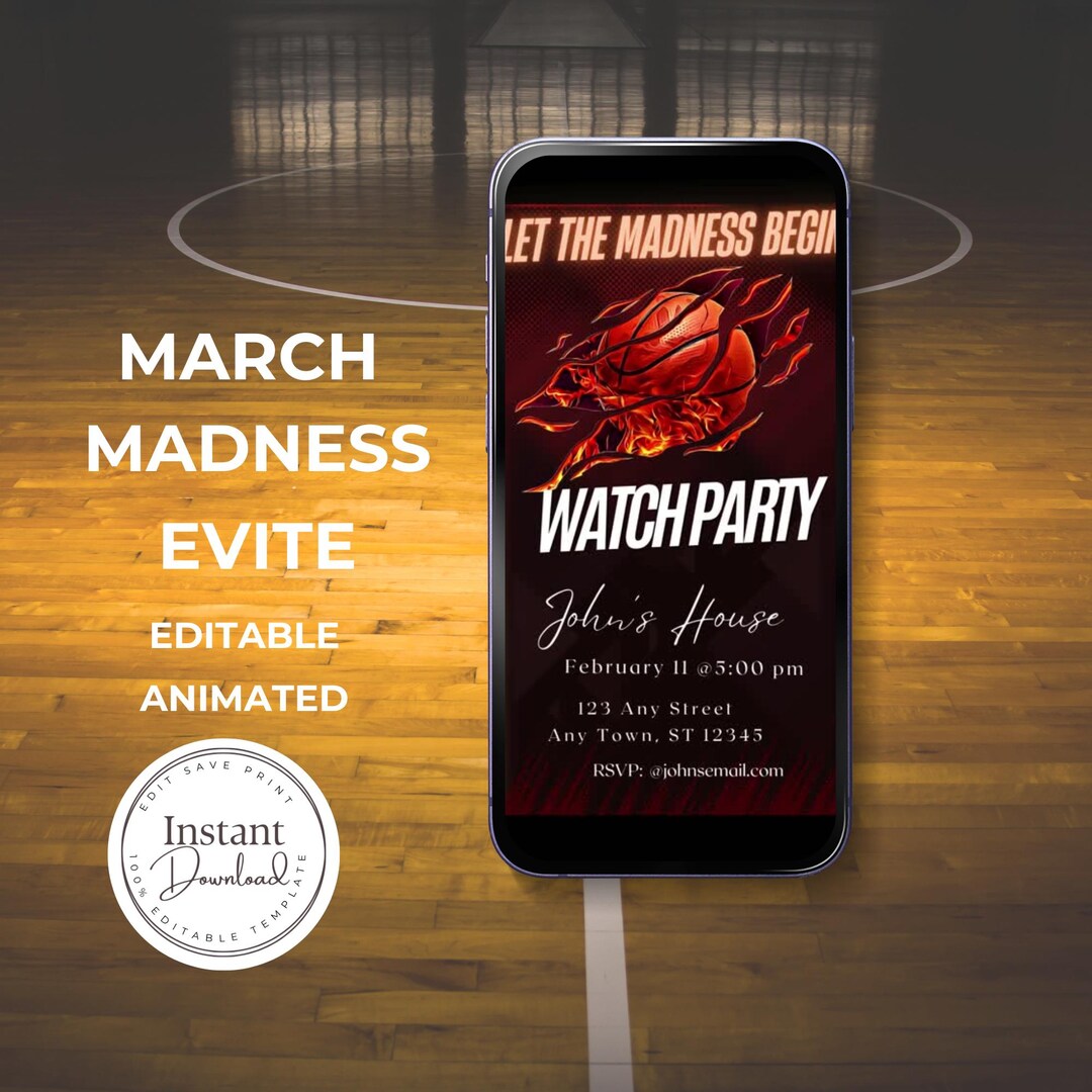 March Madness Final Four Invitation Basketball Theme Party, Animated ...