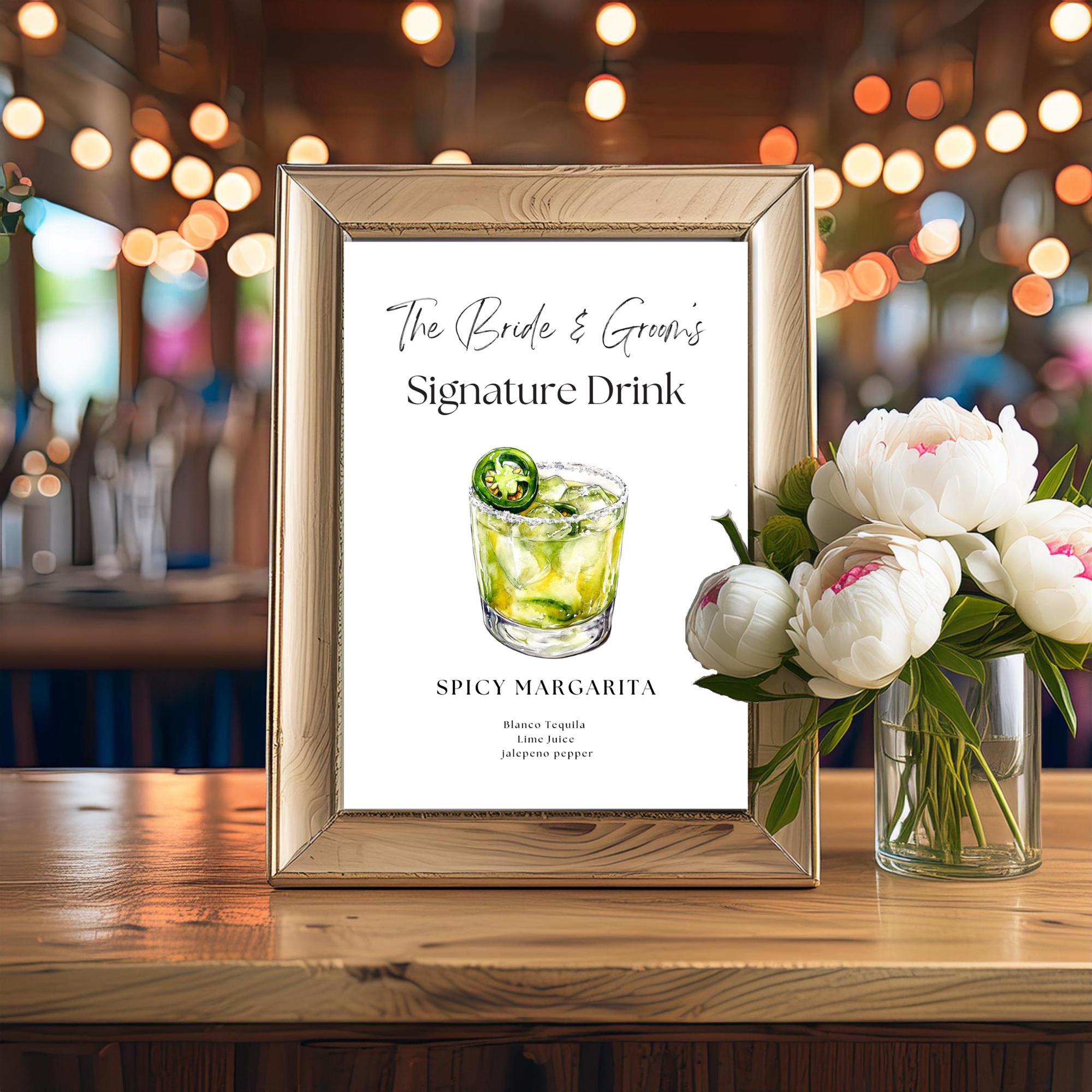 Spicy Margarita Signature Drink Sign, Cocktail Wedding Signs, Sign His ...