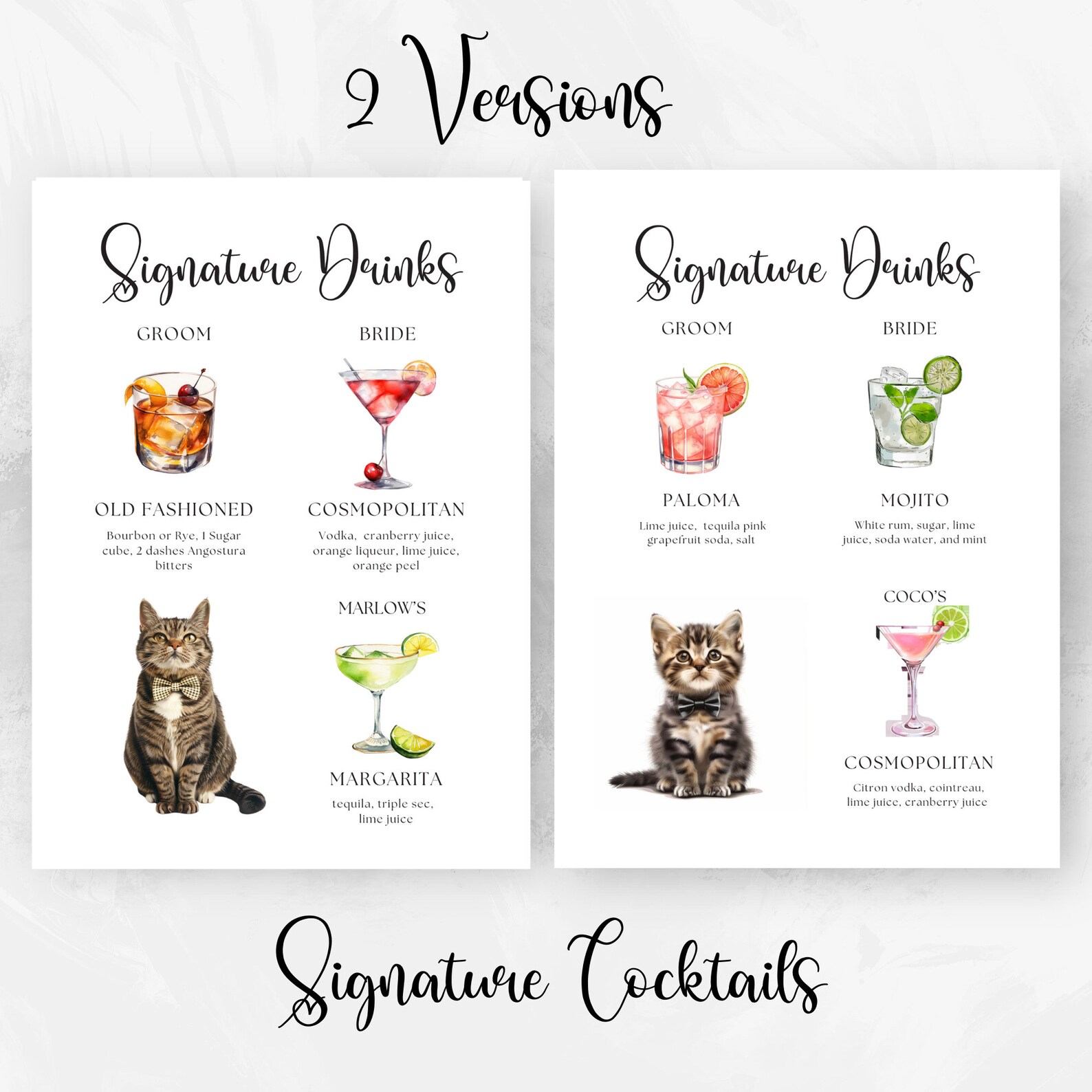 Signature Drink Template Cat, Signature Cocktail With Cat, Minimalist ...