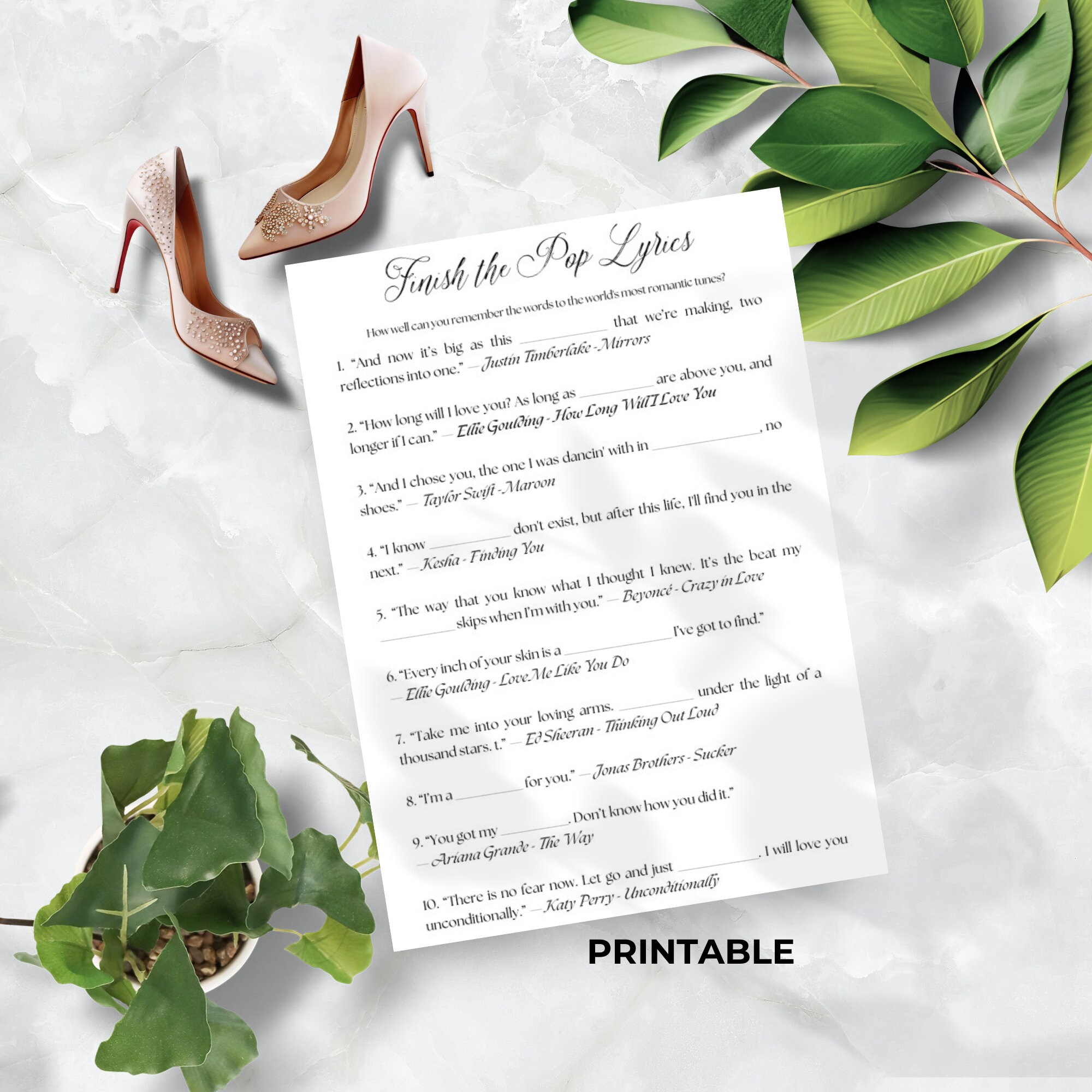 Wedding Games Finish the Pop Lyrics, Printable, Bridal Shower, Instant ...