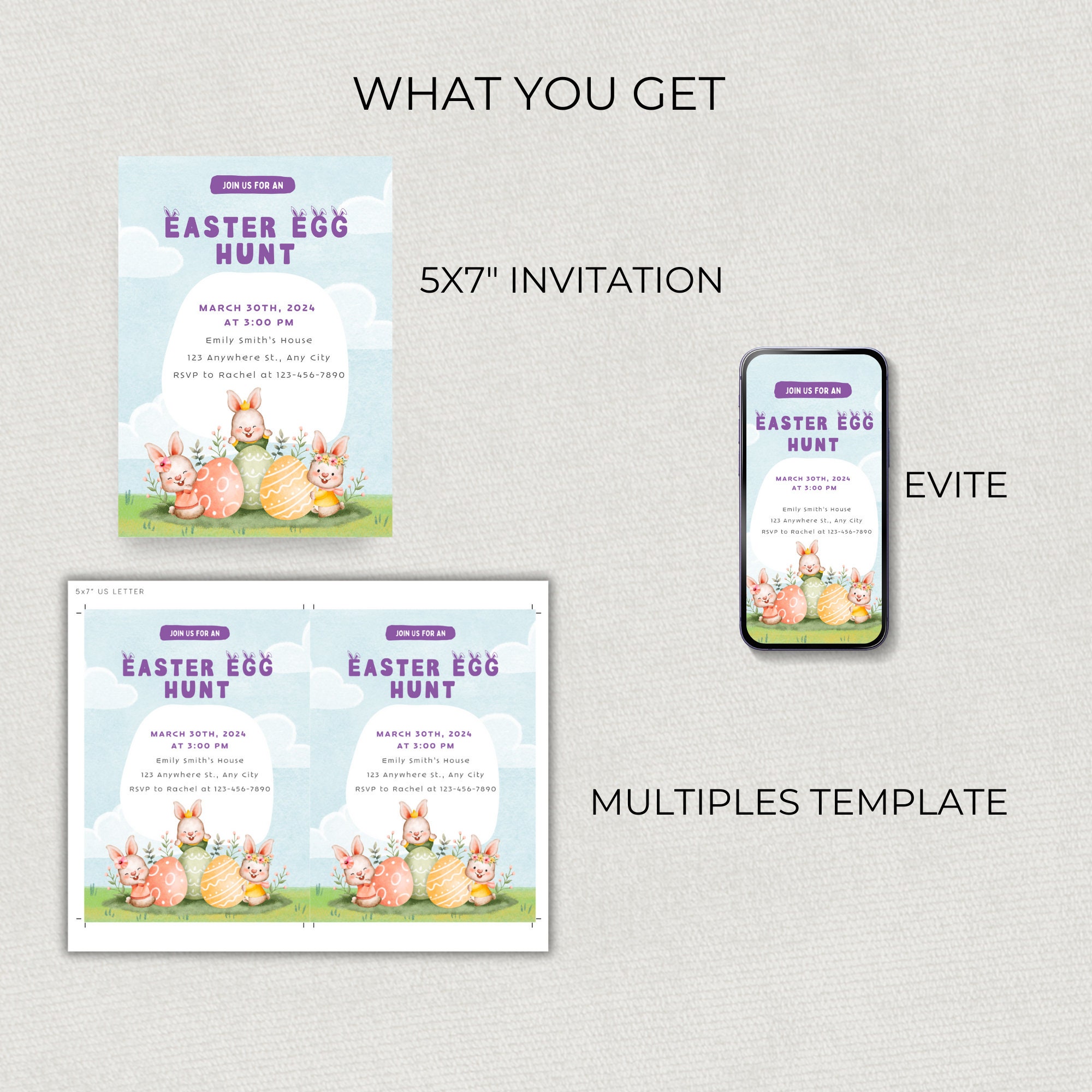 Easter Egg Hunt Evite, Digital Invitation for Kids, Editable, Instant ...