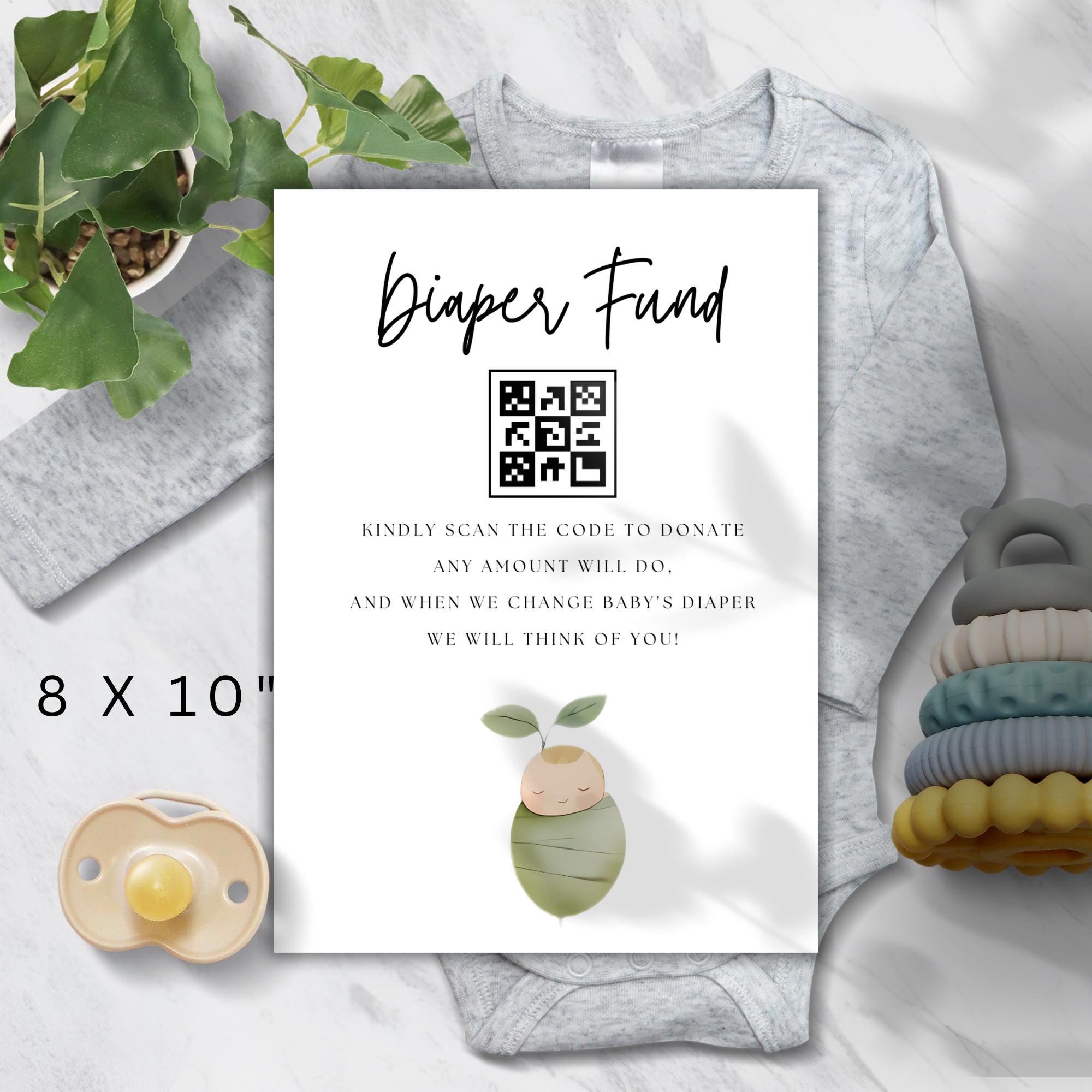 Diaper Fund Sign Printable: Cute Kawaii Baby Shower Decor (5x7, 8x10 ...