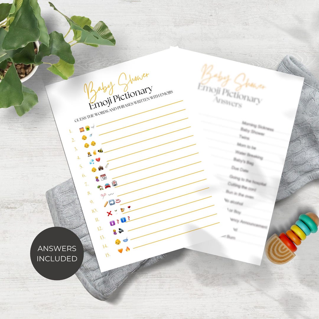 Baby Shower Emoji Pictionary, Baby Shower Game, Gold Lettering, Trendy ...