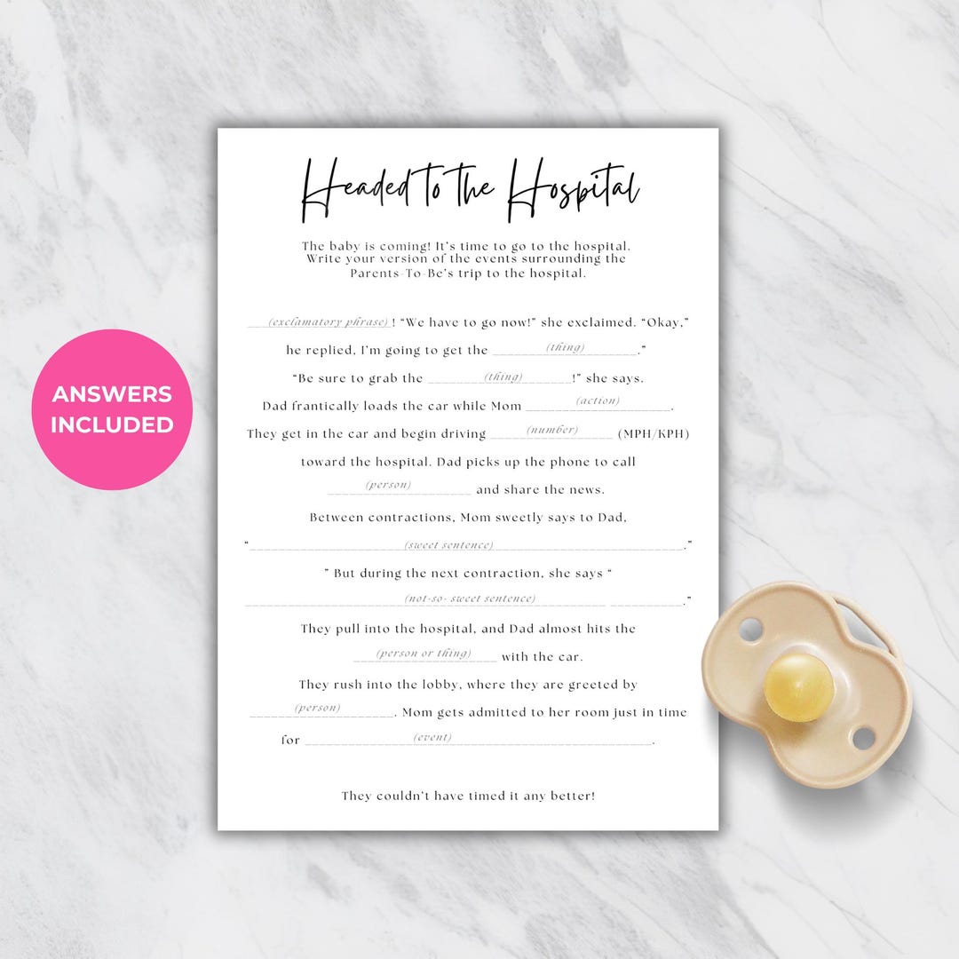 Headed to the Hospital Baby Shower Game, Printbale, the Baby is Coming, Baby Shower Hospital ...