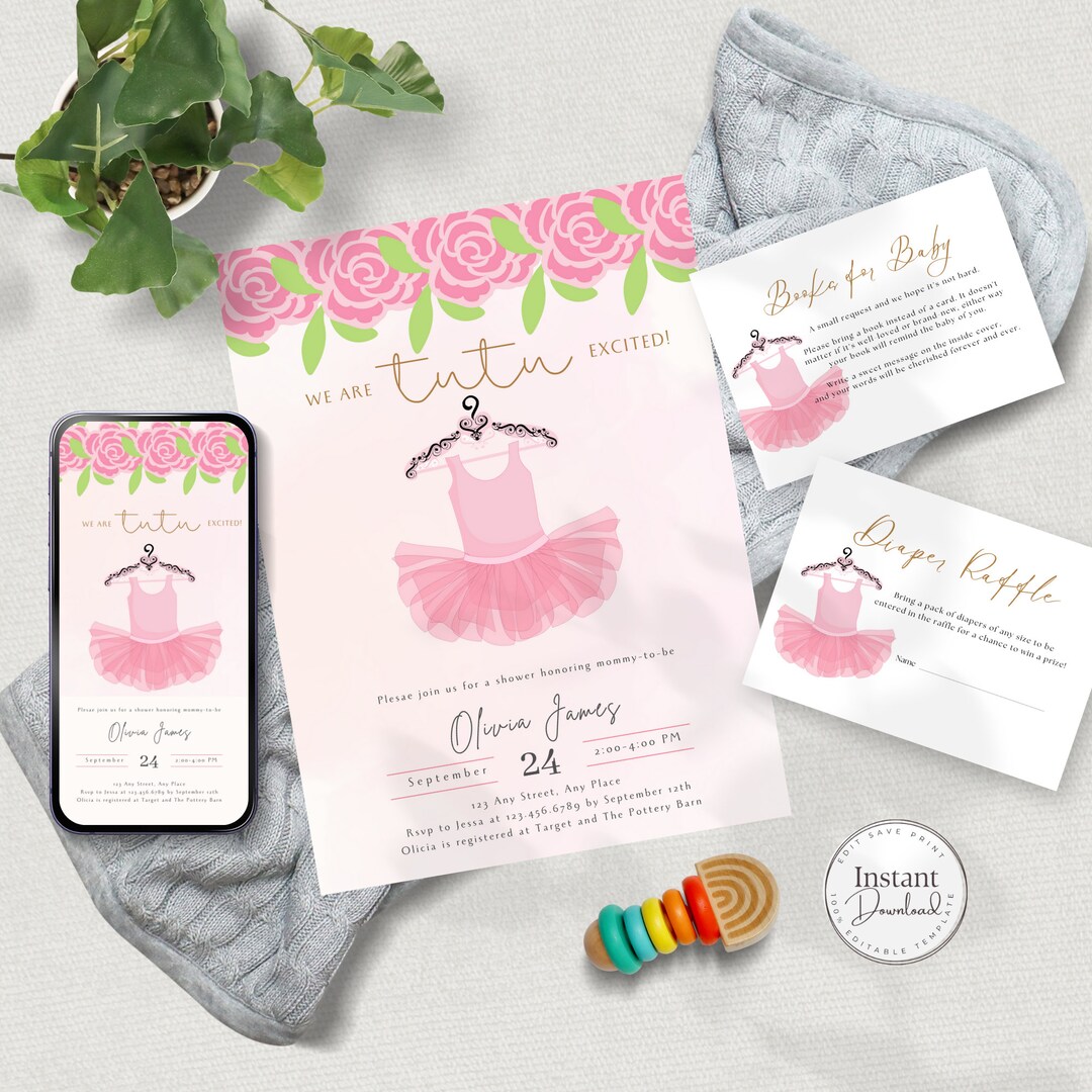 We Are Tutu Excited Baby Shower Invitation, Instant Download, Editable ...