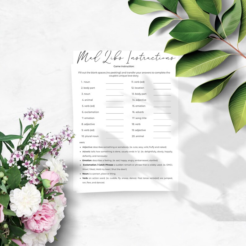 Wedding Madlibs Printable, Bridal Shower Games, Minimalist Bridal ...