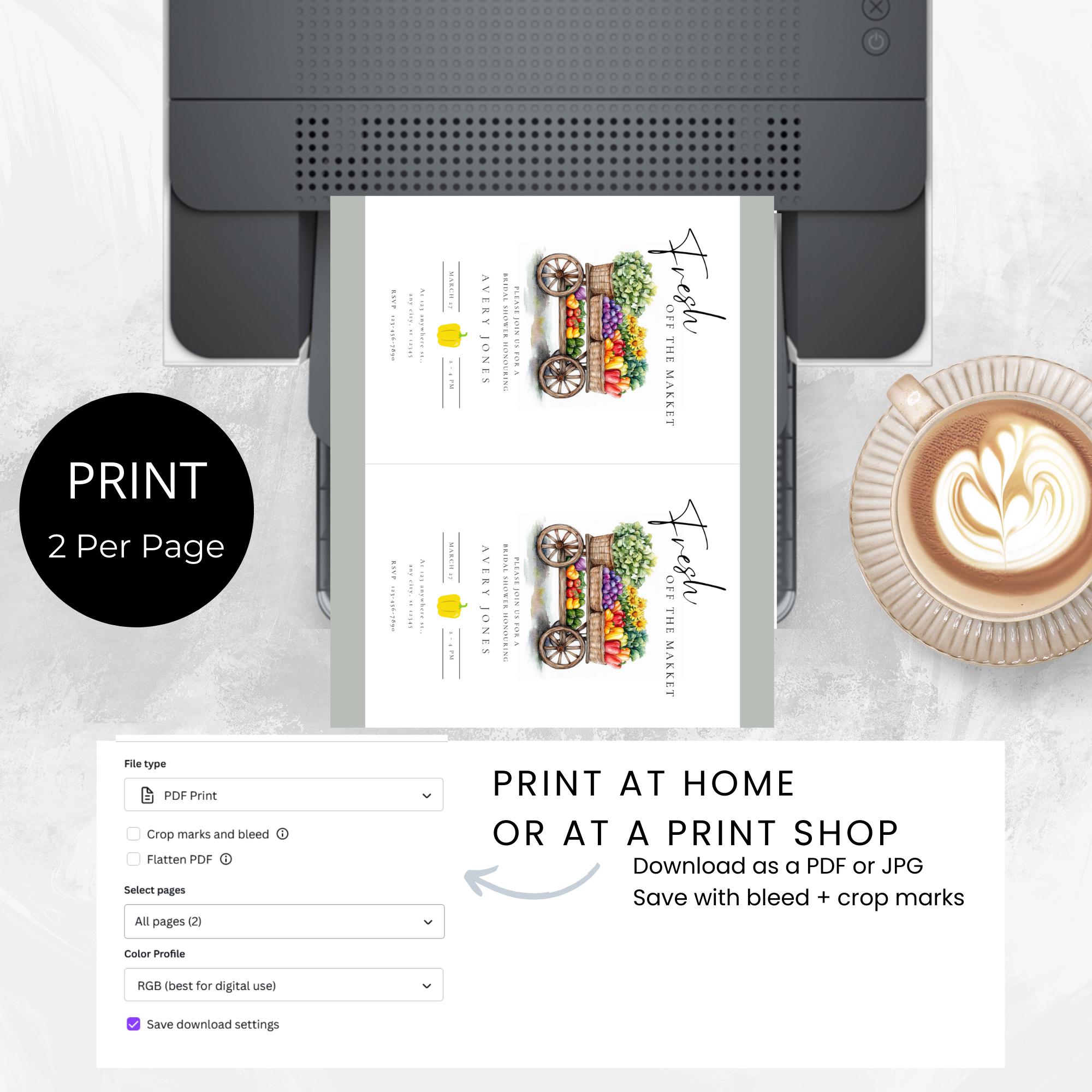 Farmer's Market Bridal Shower Invitation, Floral Produce Cart (digital ...