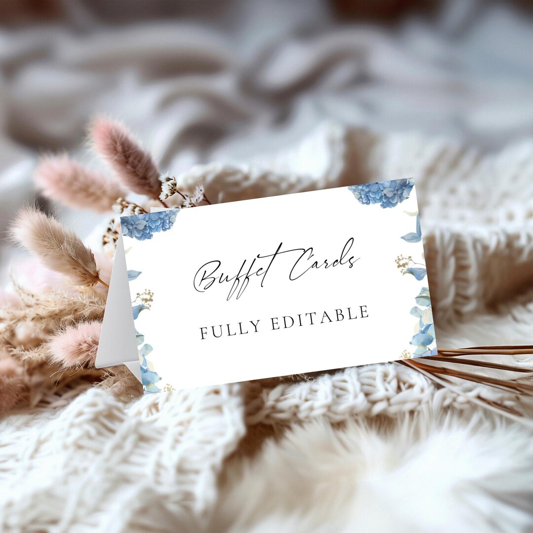 Blue Hydrangea Floral Wedding Buffet Card Template, Hydrangea Food ...