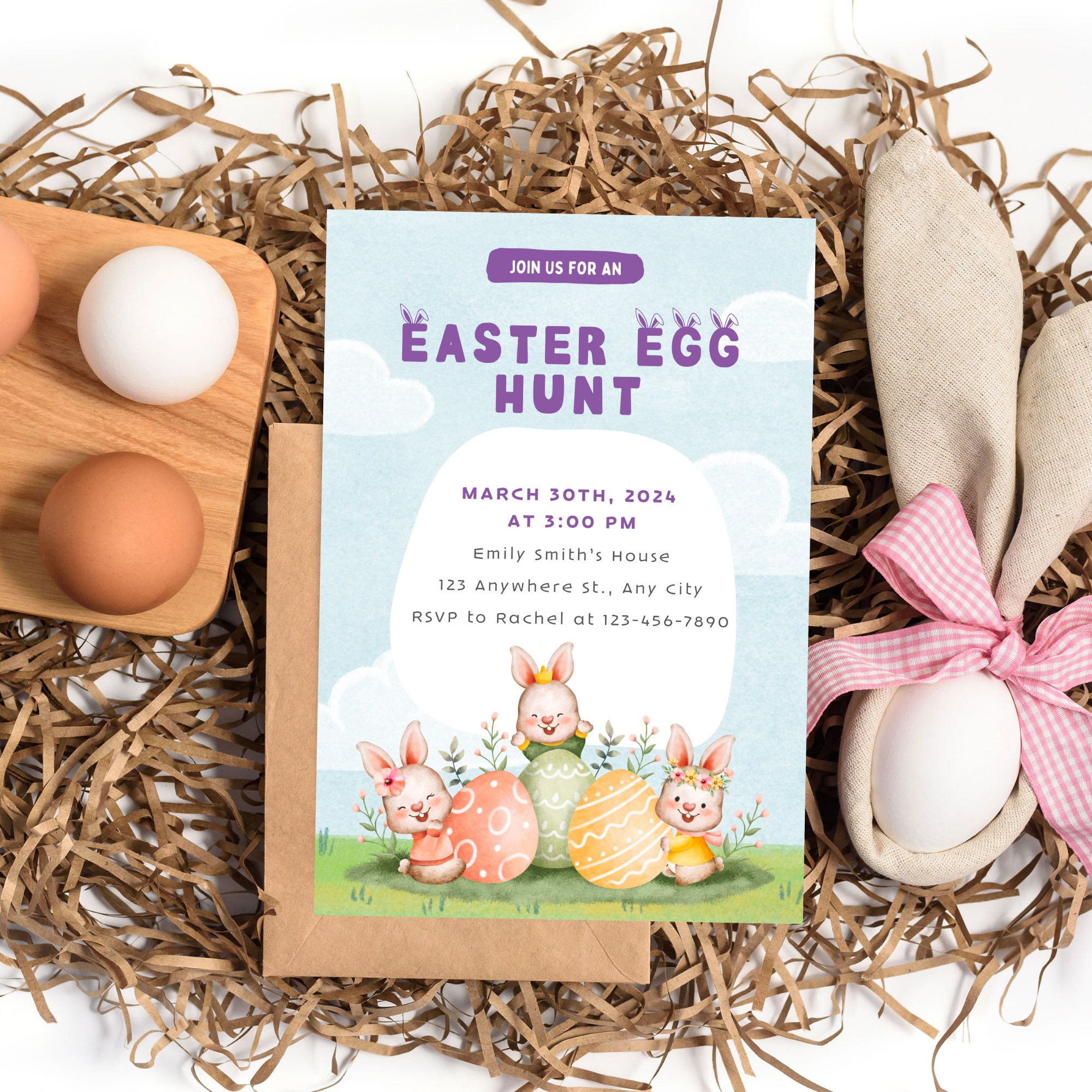 Easter Egg Hunt Evite, Digital Invitation for Kids, Editable, Instant ...