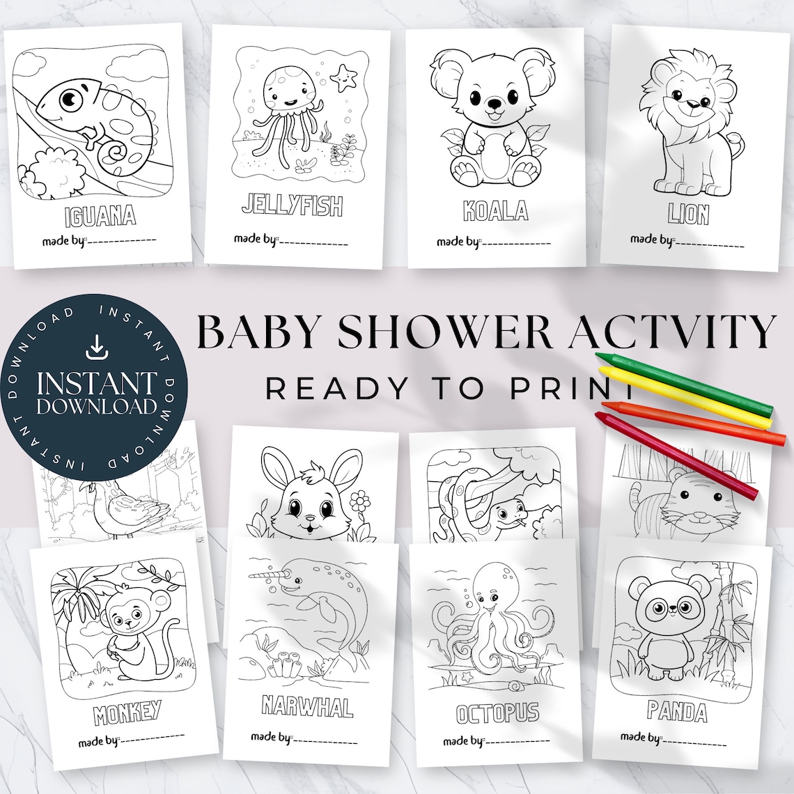 Baby Shower ABC Animal Coloring Book, Keepsake Activity (digital ...