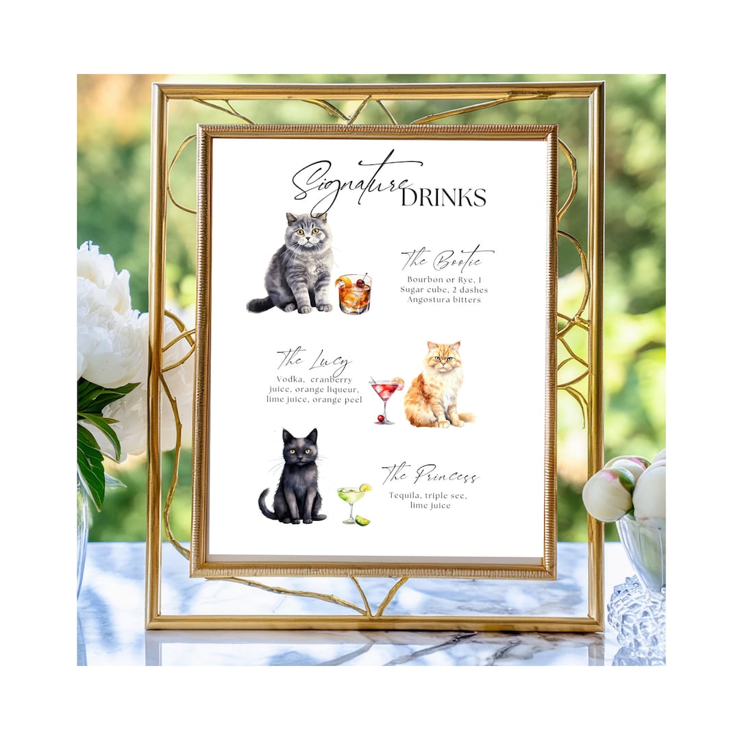 Cat Signature Drink, Signature Cocktail With Cat, Template, Custom ...