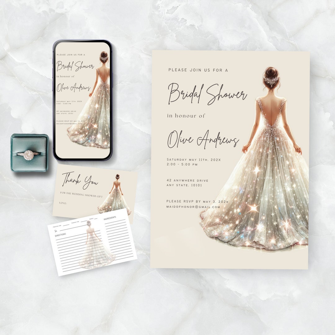 Wedding Dress Bridal Shower Invitation With Dress, Evite Template ...