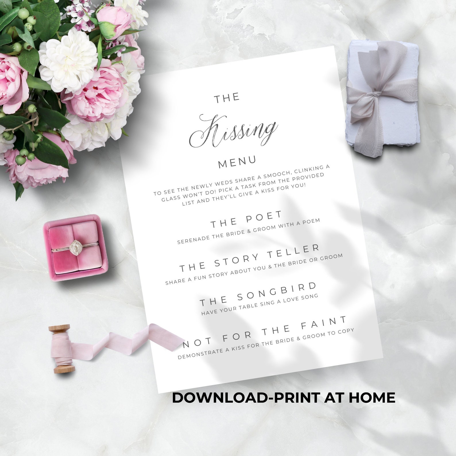 Wedding Games the Kissing Menu Template, Printable, Bride and Groom ...
