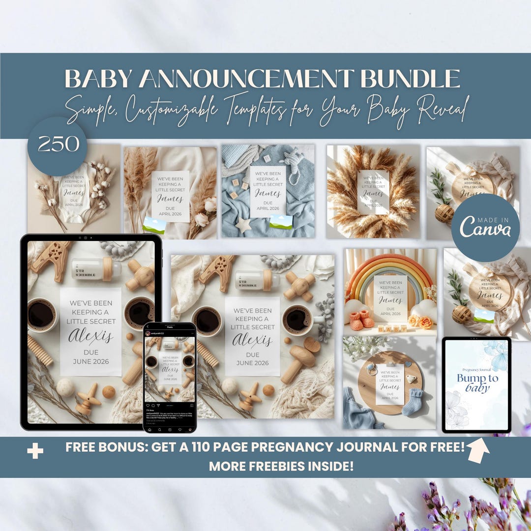 Pregnancy Announcement Template Pack for Social Media | Canva Editable ...
