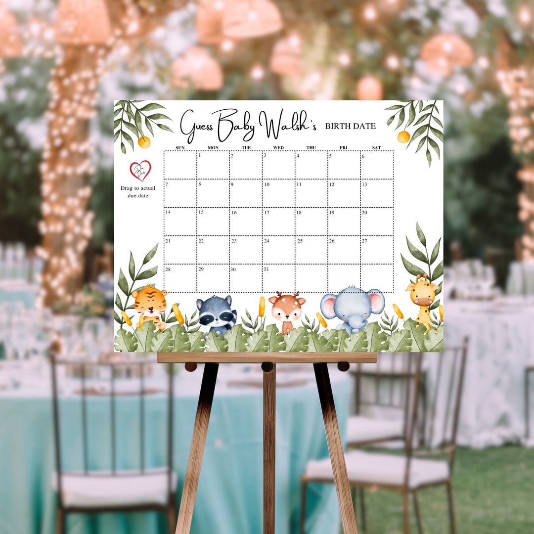 Guess the Due Date Calendar Safari, Baby Shower Guess the Birth Date ...