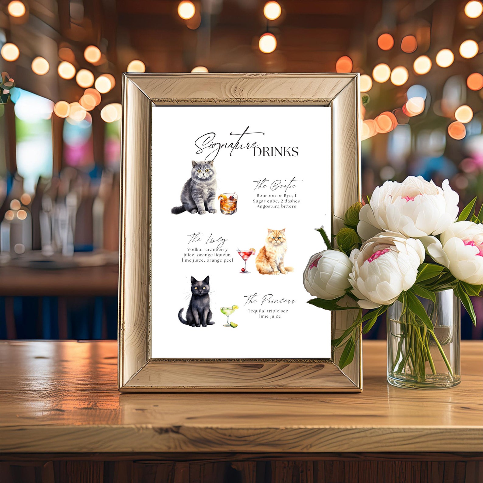 Custom Cat Cocktail Sign, Pet Photo Bar Menu Template (canva) - Etsy