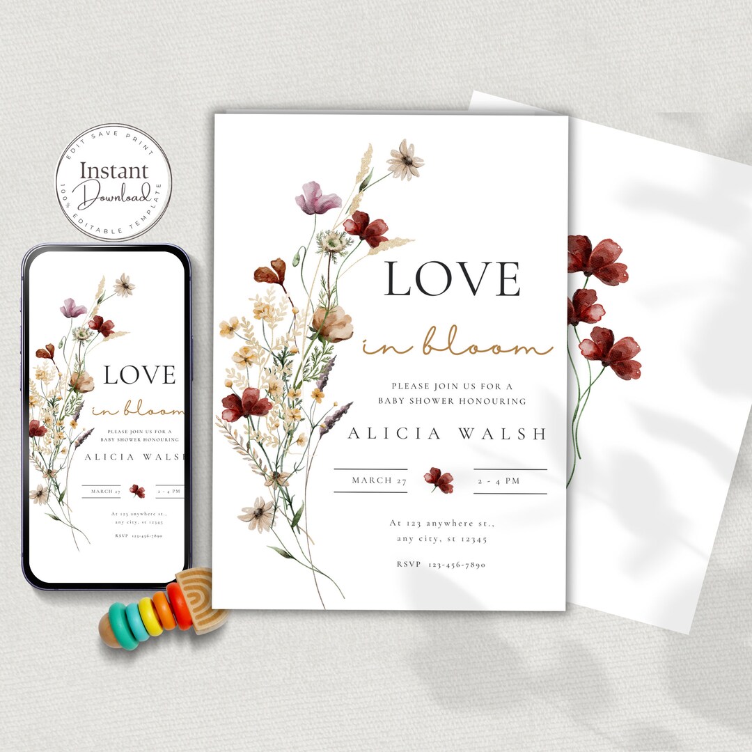 Wildflower Baby in Bloom Baby Shower Invite, Wildflower Invitation ...