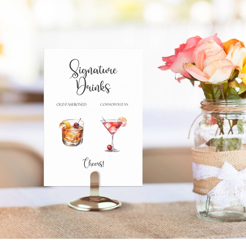 Signature Drink His and Hers, Bar Menu Wedding Reception, Drink Sign ...