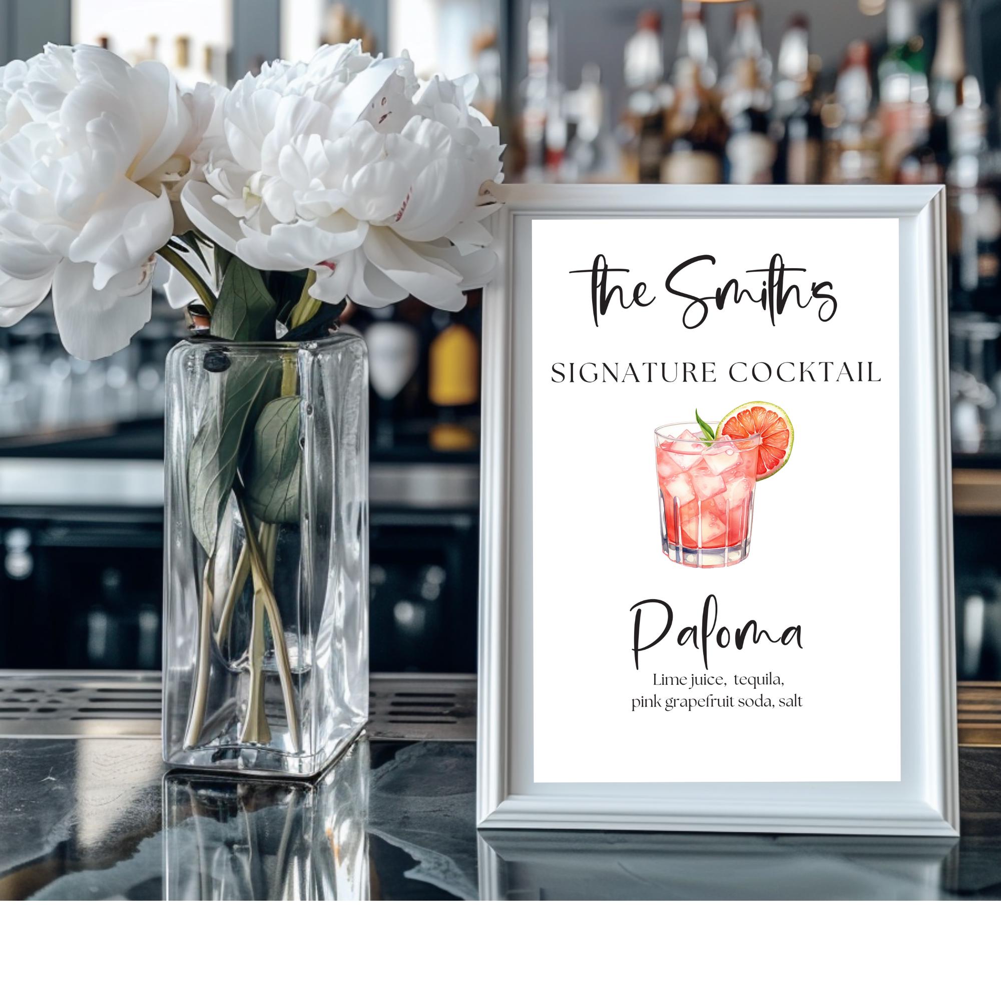 Paloma Signature Drink Sign, Signature Cocktail Sign Paloma, Wedding ...
