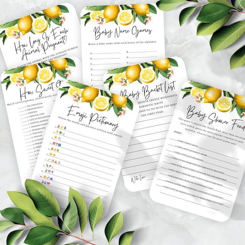 Lemon Baby Shower Game Pack, Gender Neutral, 60 Printable Games ...