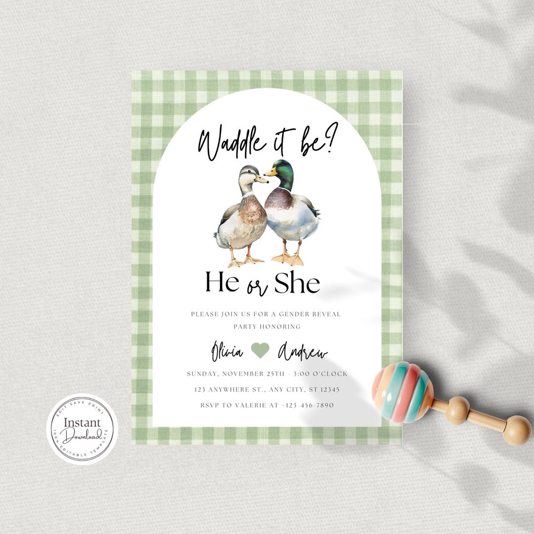 Waddle It Be Baby Shower Invitation Mallard Duck Theme Gender Reveal He ...